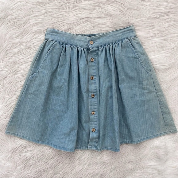 Rylee + Cru | Bottoms | Rylee Cru Chambray Girls Light Wash Wood Button Front Mini Skirt Washed ...